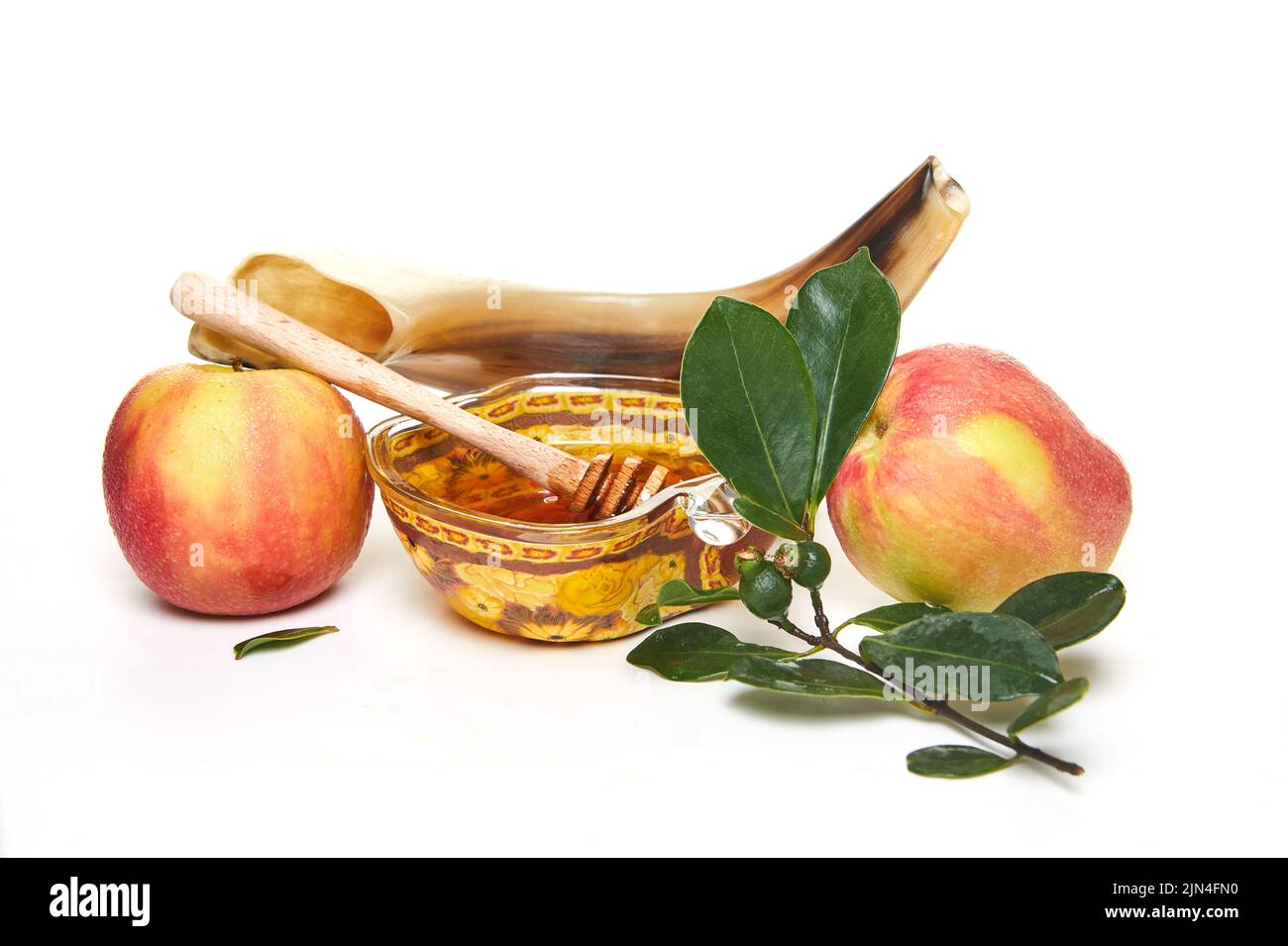 Rosh hashanah - jewish new year holiday concept. An apple-shaped bowl ...