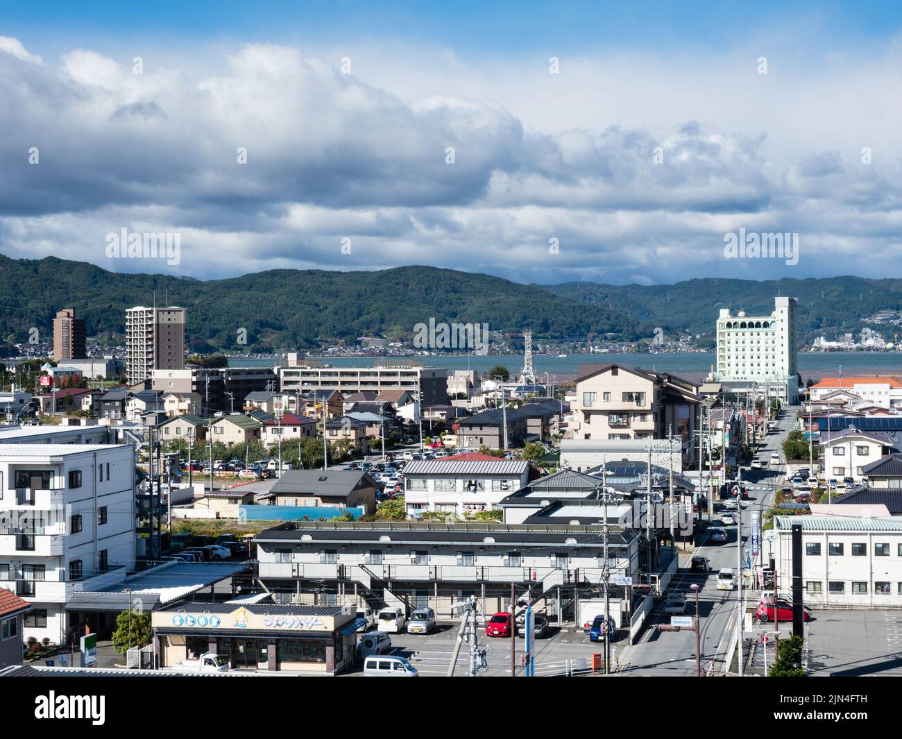 Suwa, Japan - October 22, 2017: View of Kamisuwa onsen, a hot spring ...
