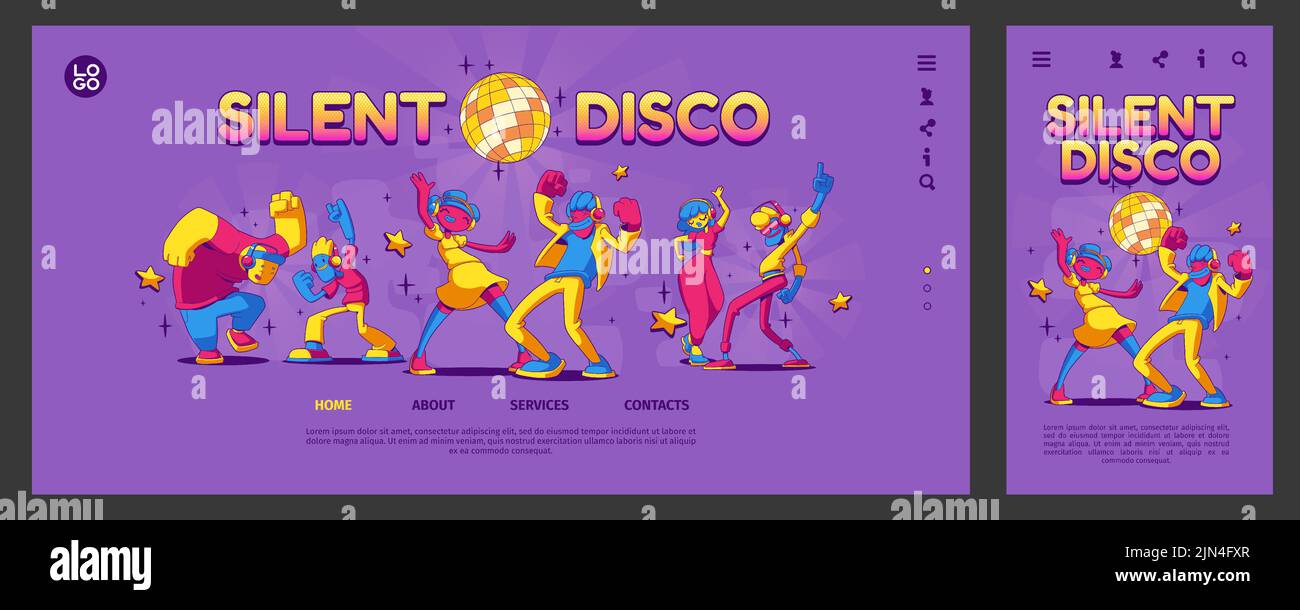 Silent disco landing page, app ui ux mobile app onboard screen template ...