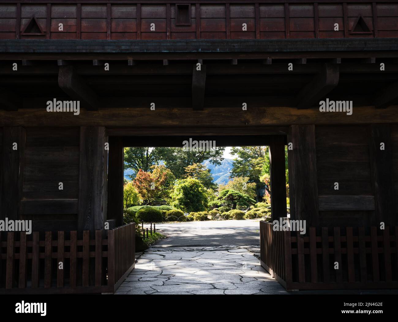 Wooden gate of historic Takashima castle in Suwa - Nagano prefecture ...