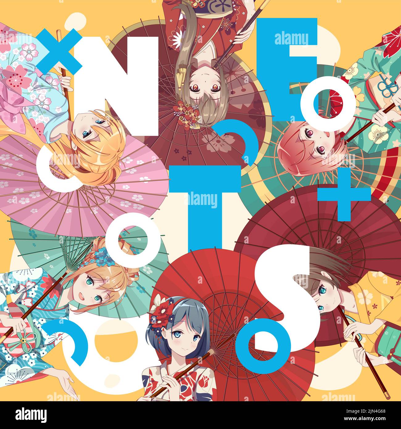 Poster or flyer. Anime manga girls in traditional Japanese kimono ...