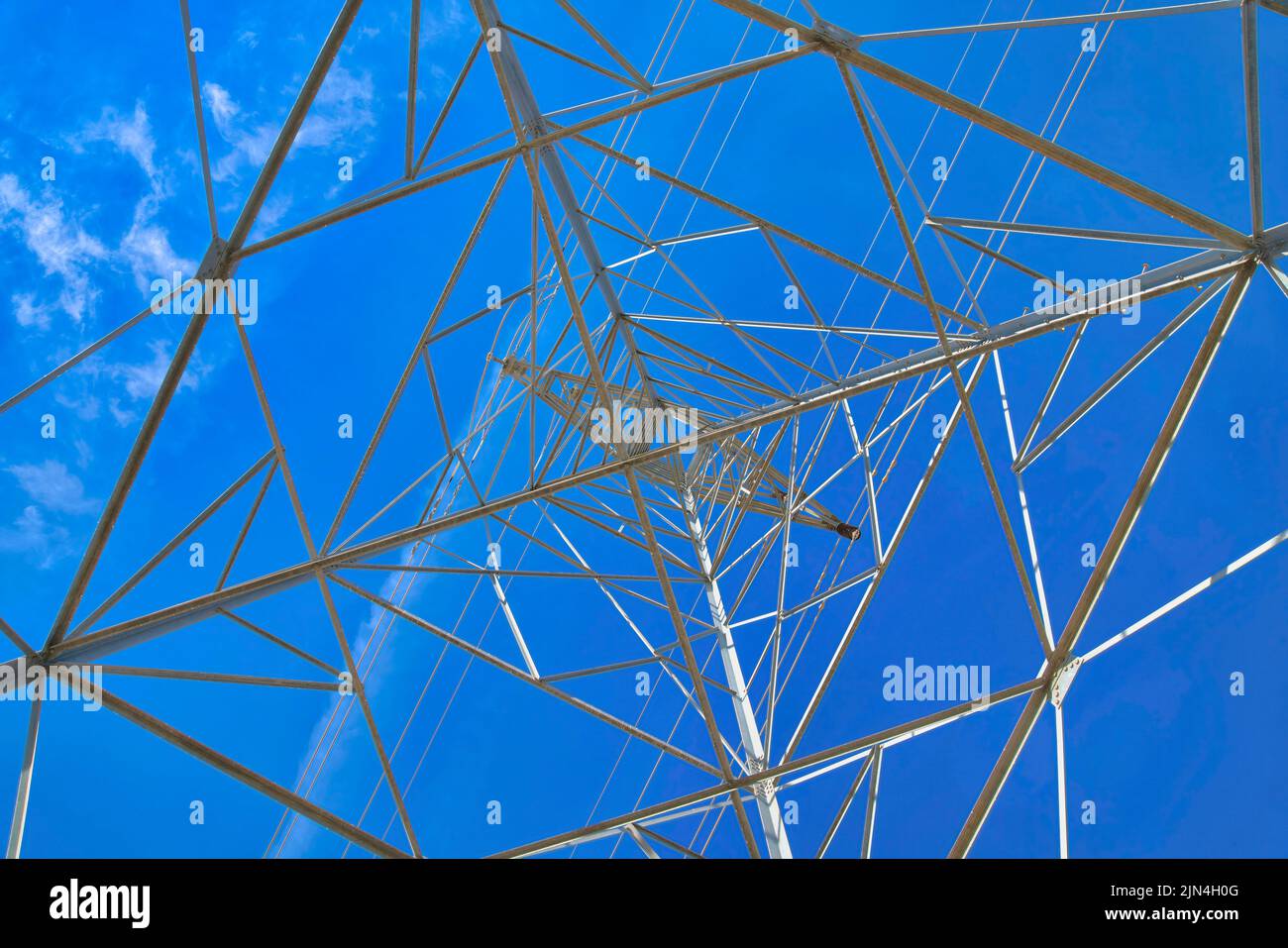 Low angle view of a transmission tower in Tucson, Arizona. High tower ...