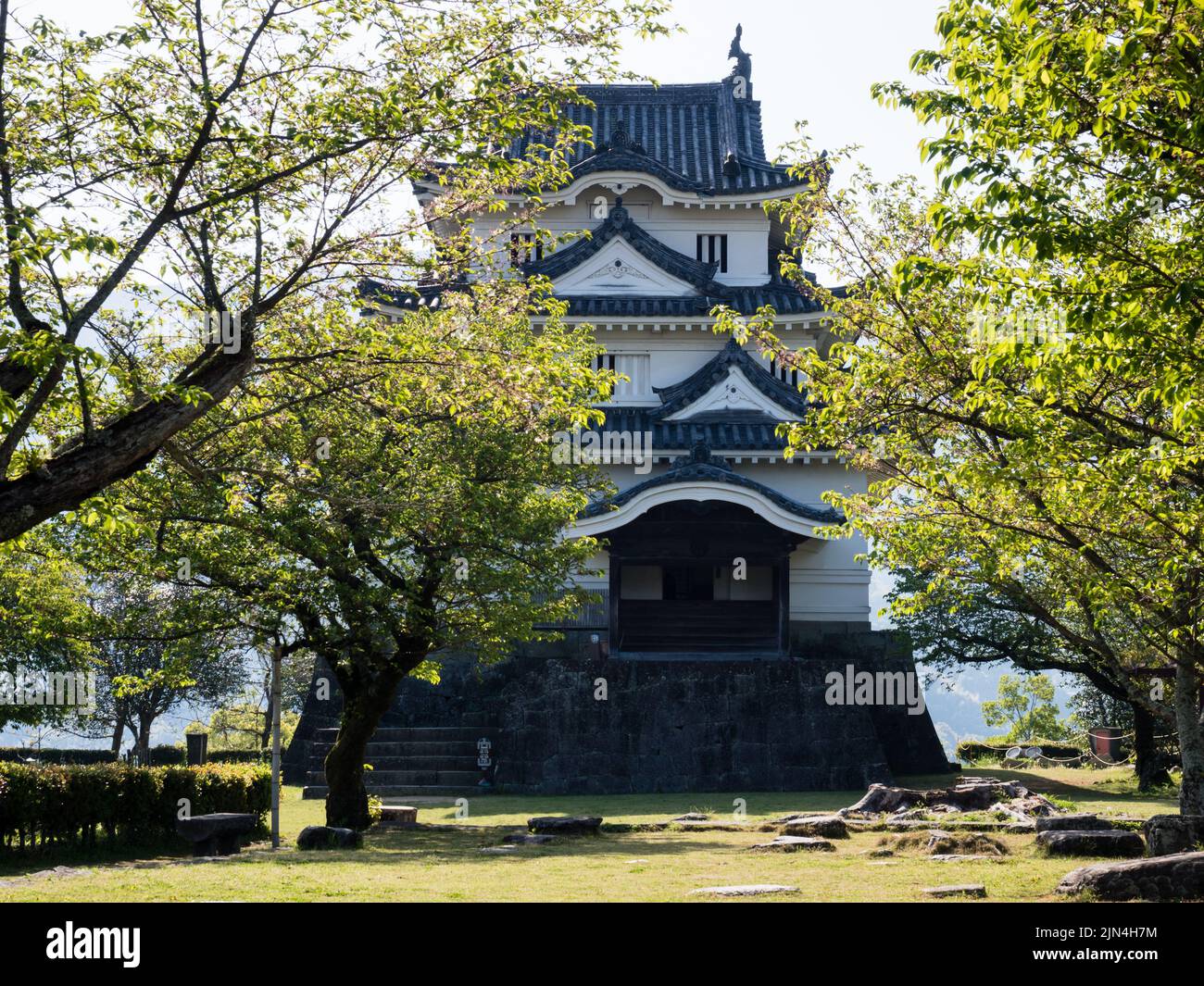 Uwajima, Japan - April 9, 2018: Main keep of historic Uwajima castle ...
