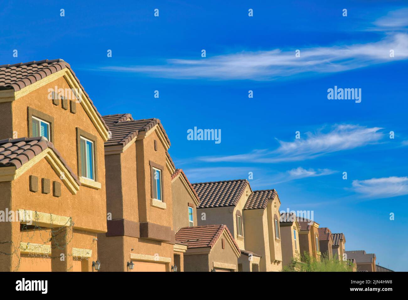 Side view of row of houses in the suburb neighborhood in Tucson ...