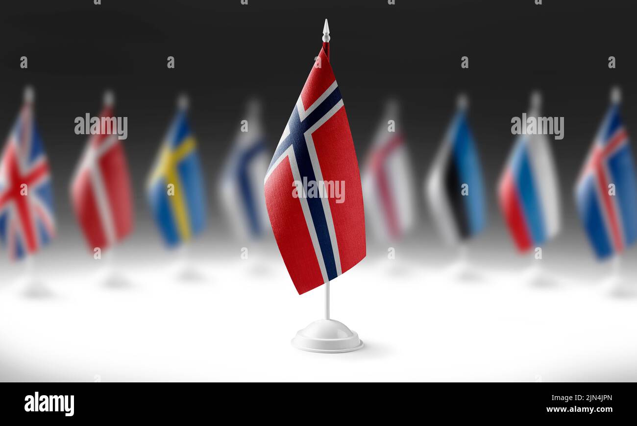 The national flag of the Norway on the background of flags of other ...