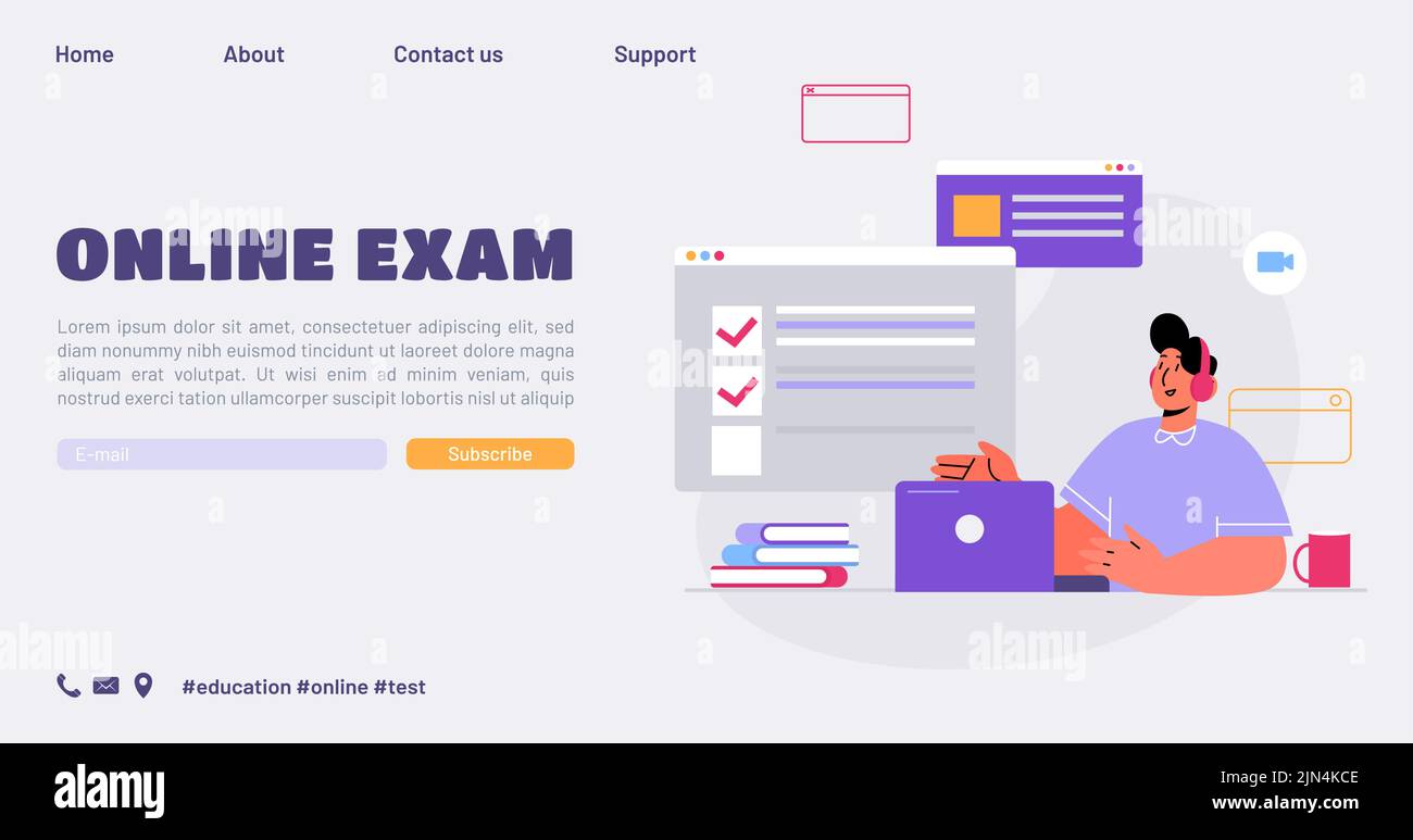 Online exam landing page, distant educational classes concept with ...