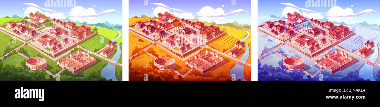 Ancient Rome city, isometric cartoon seasons cityscape Capitol ...