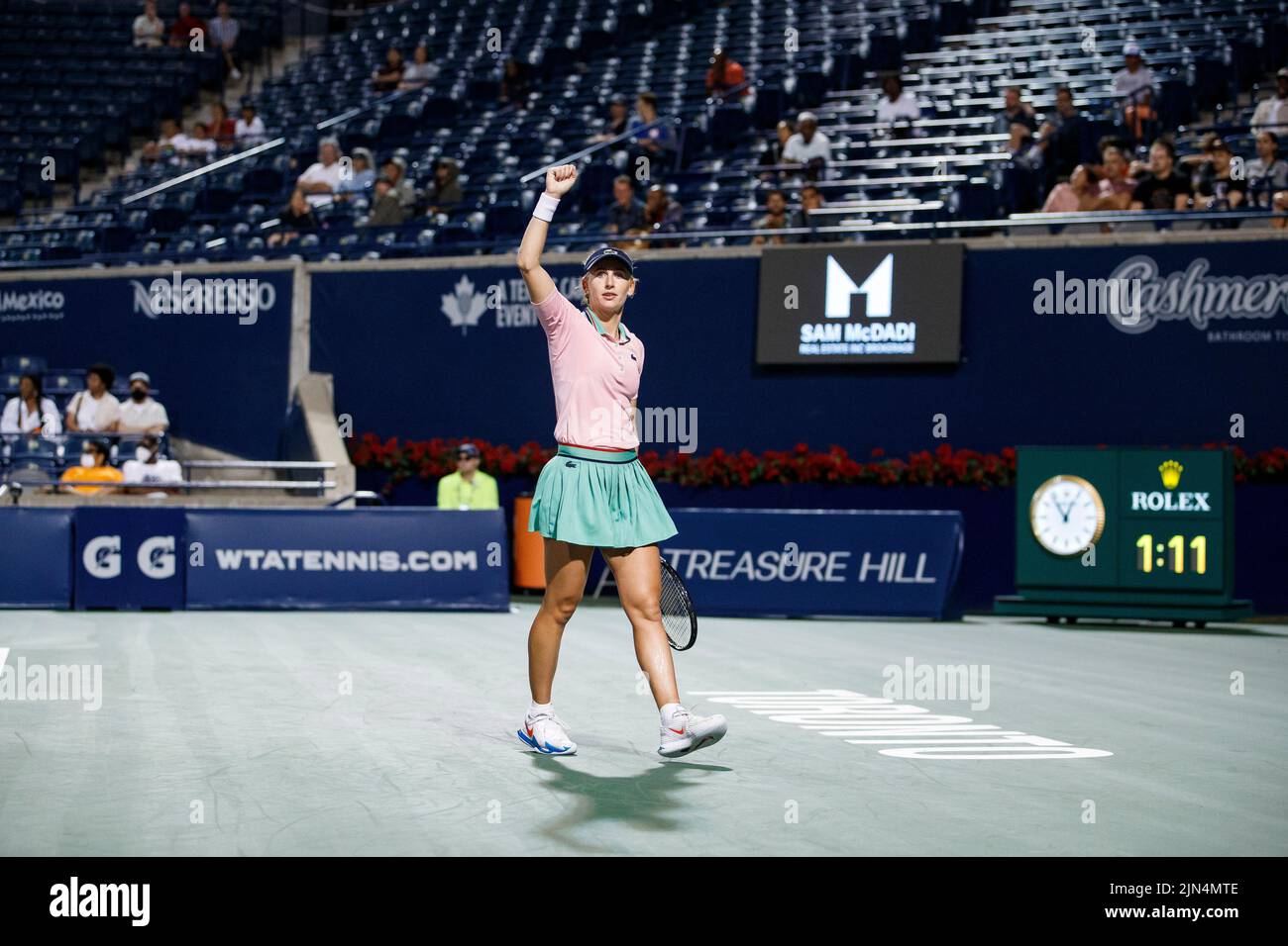 Toronto, Canada, Aug. 9, 2022. Jil Teichmann of Switzerland reacts ...