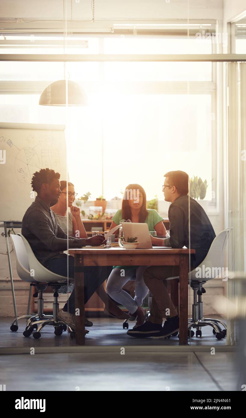 Working, thinking and brainstorming of office team in a boardroom ...