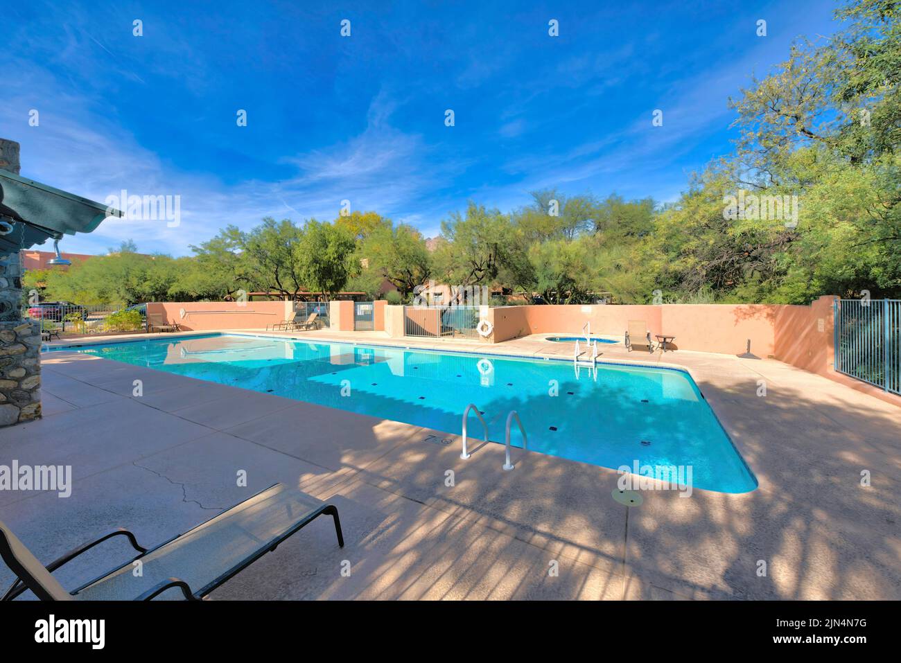 Clubhouse pool in a residential area at Tucson, Arizona. There is a ...