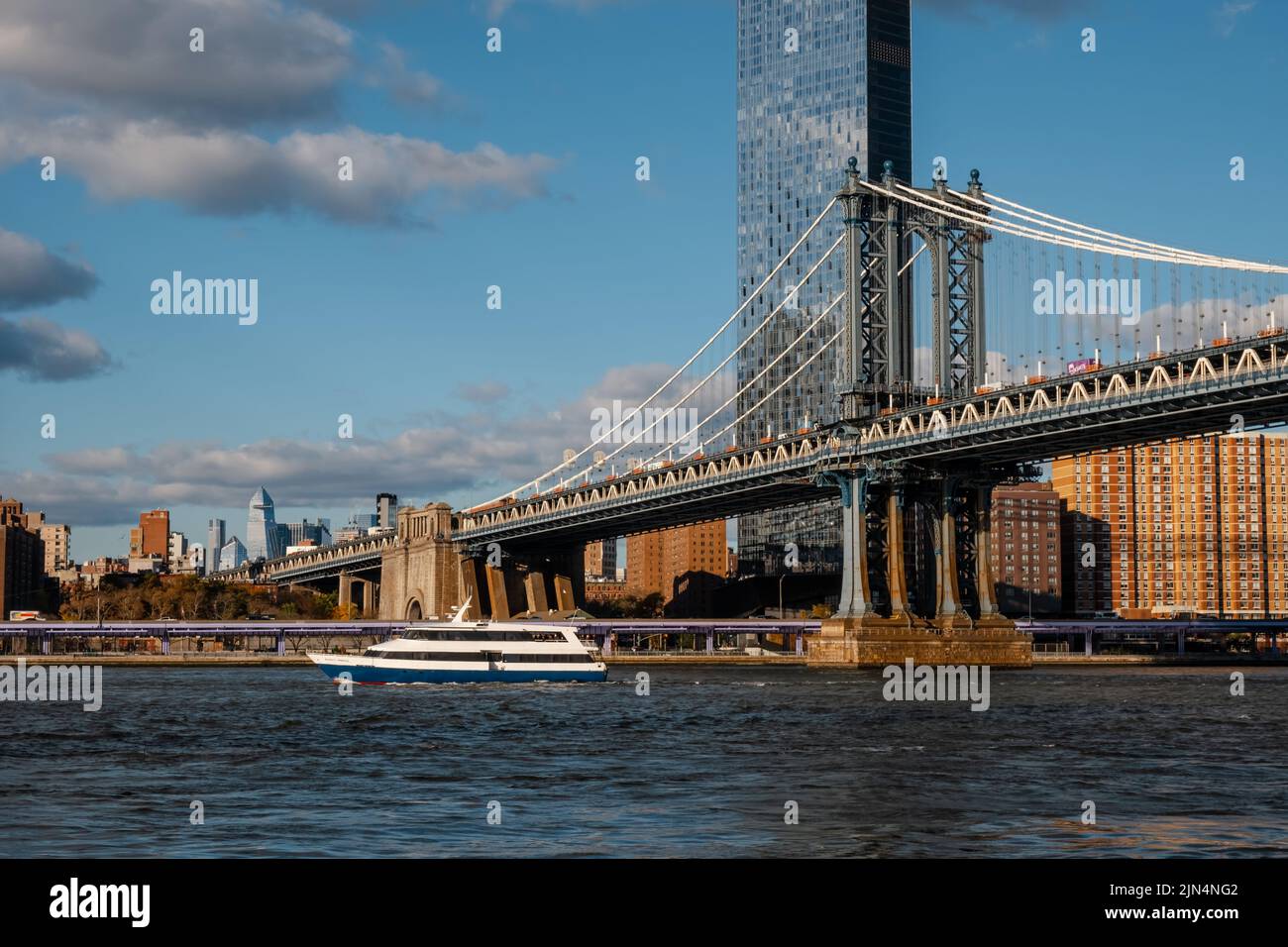 The Manhattan Bridge, New York City. Awesome wideangle upward view ...