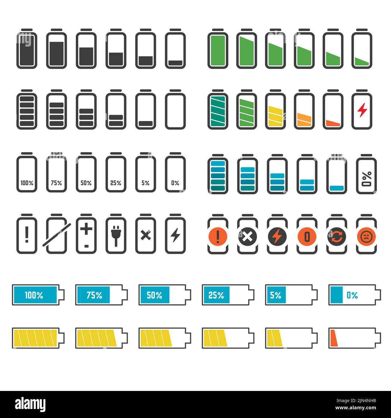 Batteries showing percentage, charging and low Stock Vector Image & Art ...