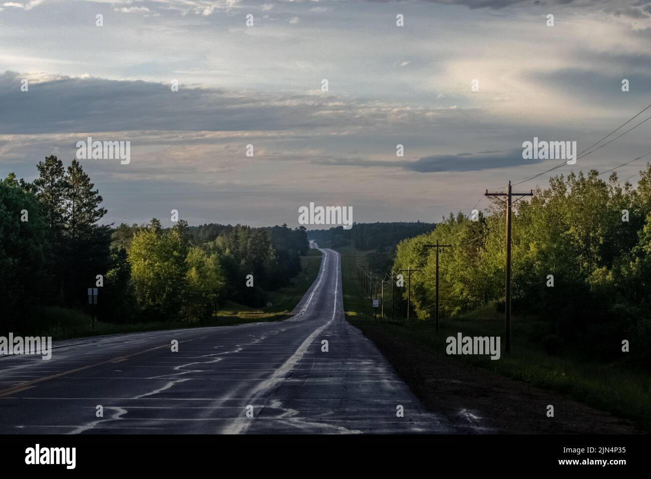 An aerial view of road surrounded by growing trees Stock Photo - Alamy