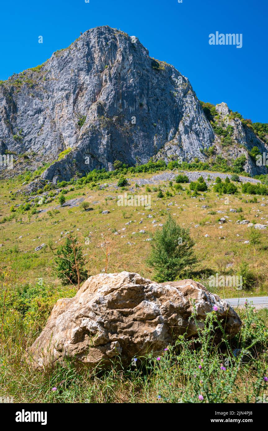Steep rock mountain in Vălişoara Gorge in eastern Trascau Mountains ...