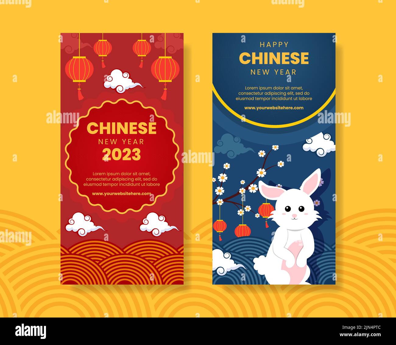 Happy Chinese New Year Vertical Banner Template Hand Drawn Cartoon Flat ...