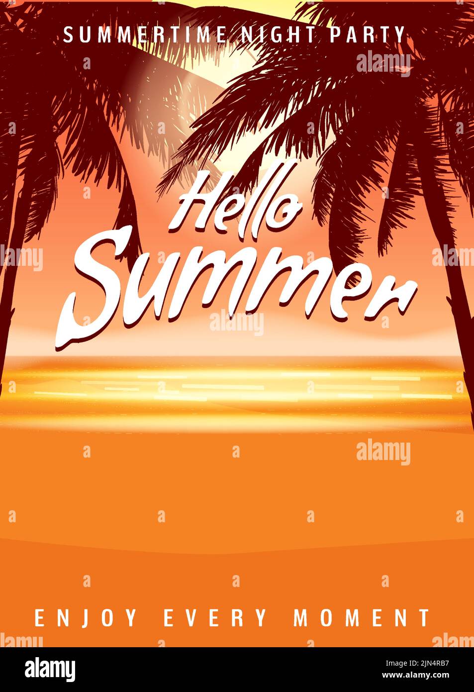Hello Summer party background with palms, design template, flyer ...