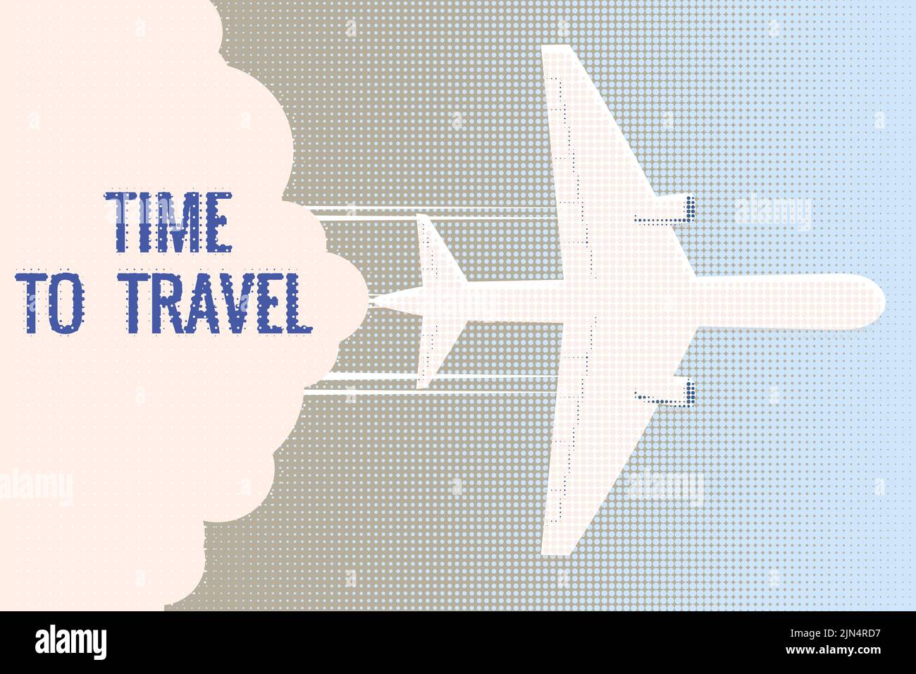 Flight Banner Time To Travel. Airplane in the sky, silhouette, halfton ...