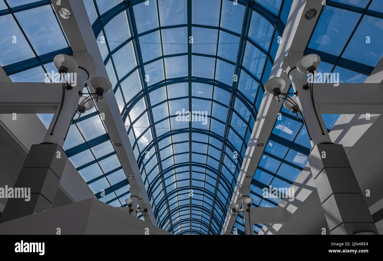 Skylight inside the mall. Interior of main hall shopping mall with ...