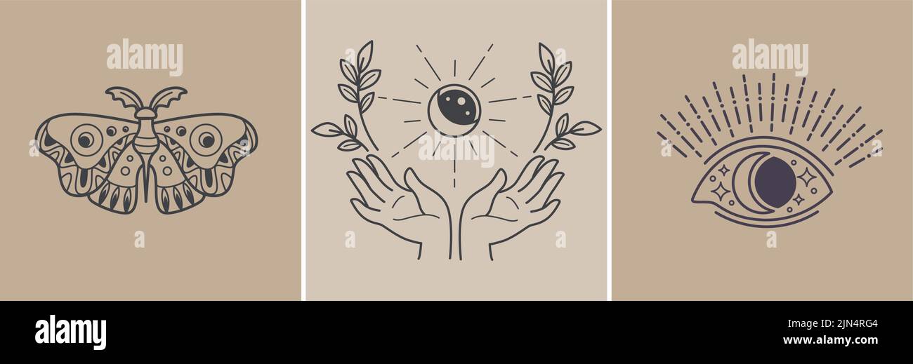 Mystical and magical occult signs, moon and eye Stock Vector Image ...