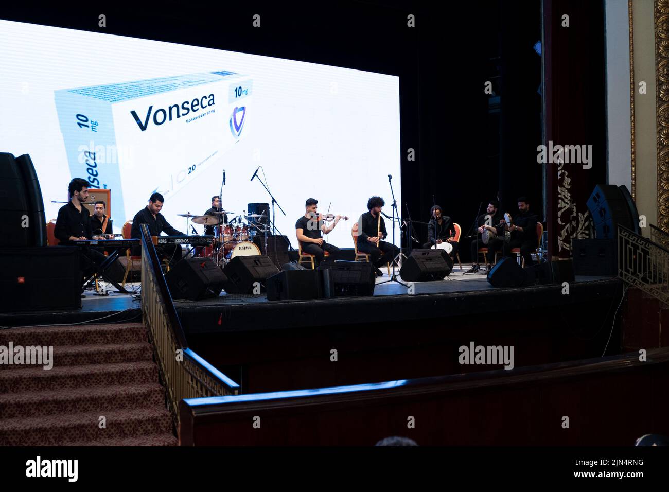 A view of playing musicians on stage during medical event in Alexandria ...