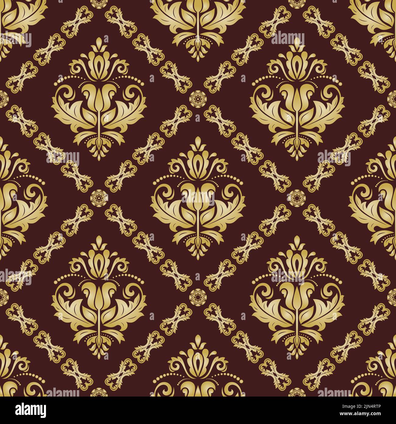 Classic seamless vector pattern. Damask orient brown and golden ...