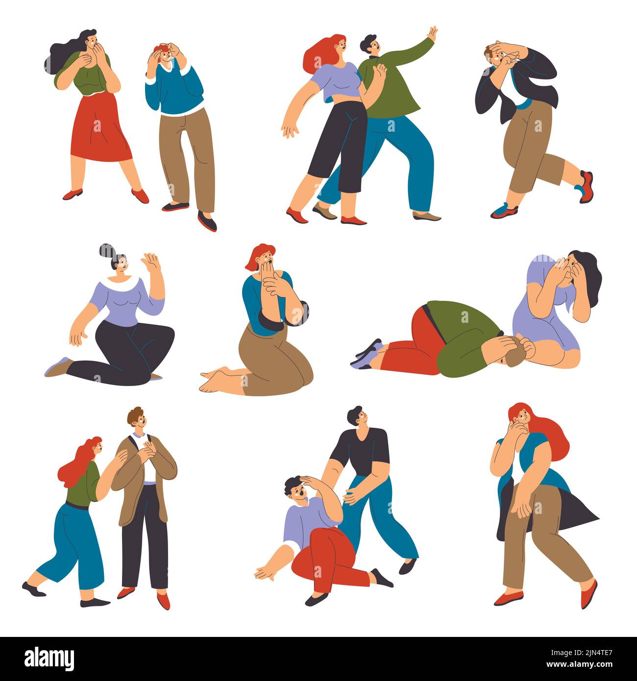 Scared people afraid and hide of something vector Stock Vector Image ...