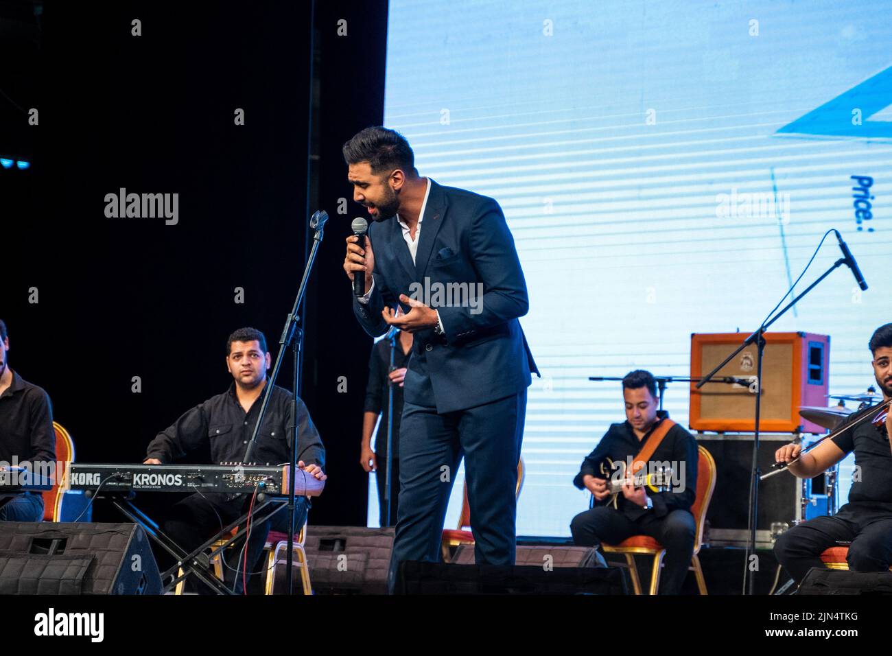 A music band during a medical event in Egypt's Alexandria Opera House ...