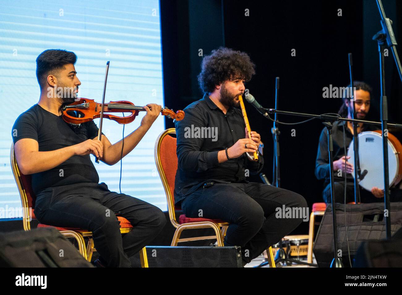 A music band during a medical event in Egypt's Alexandria Opera House ...