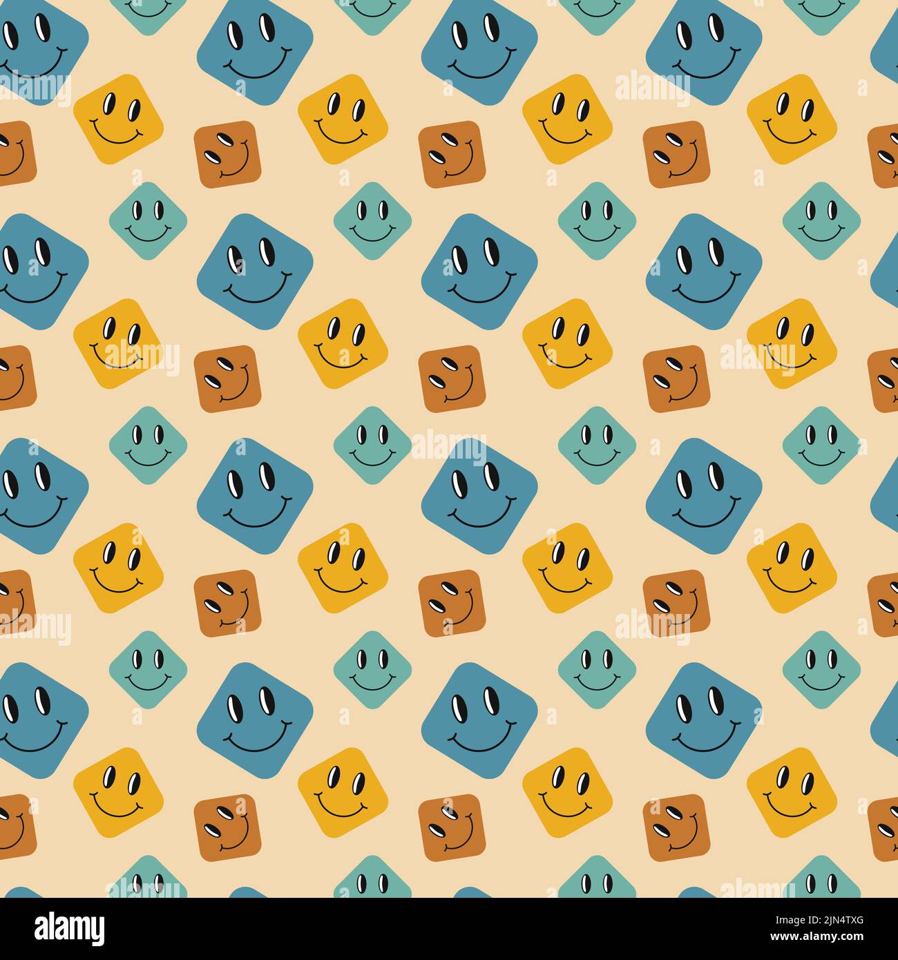Groovy pattern. Seamless colorful retro background with smiles. Vector ...