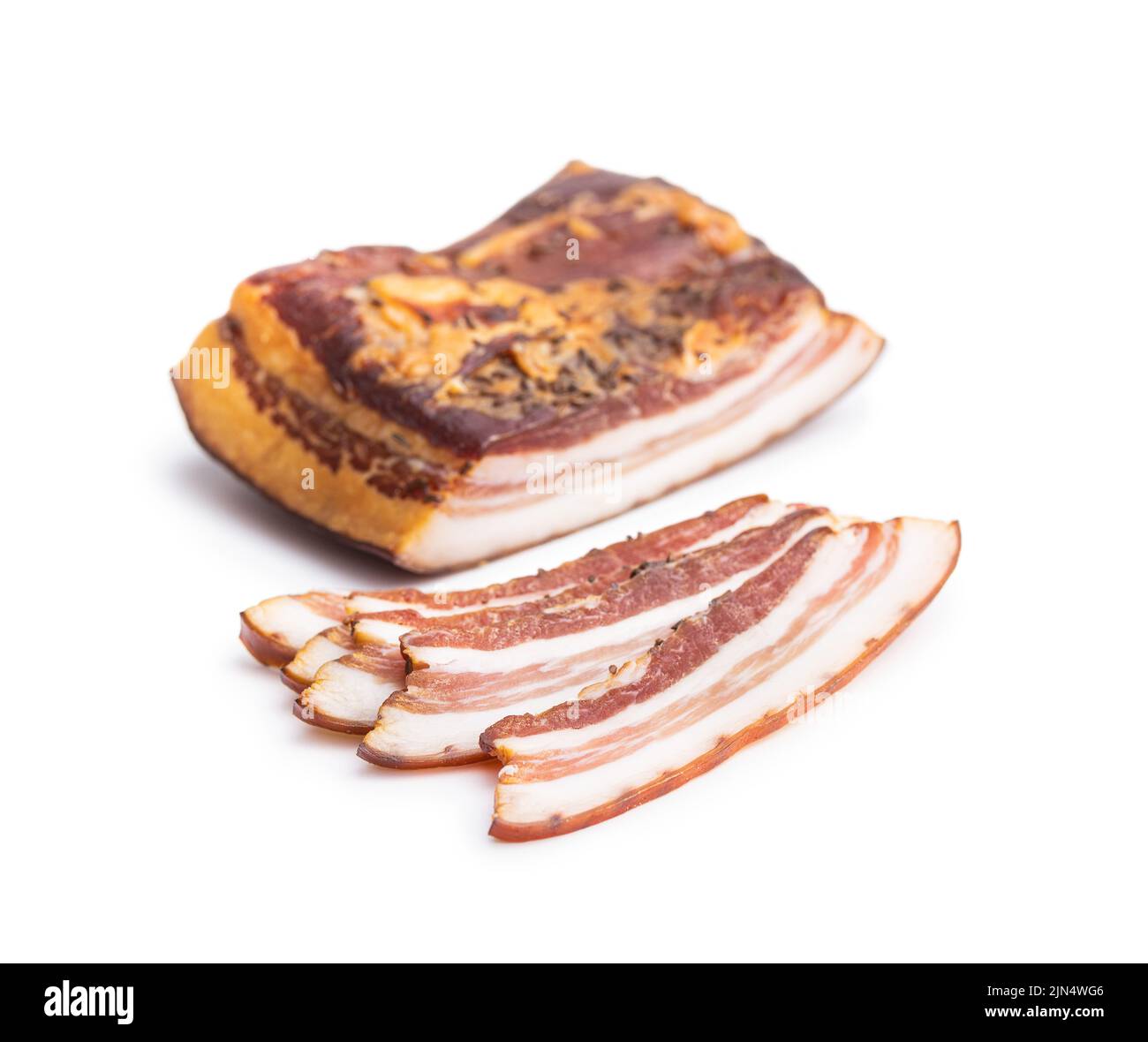 Sliced smoked bacon isolated on a white background Stock Photo - Alamy