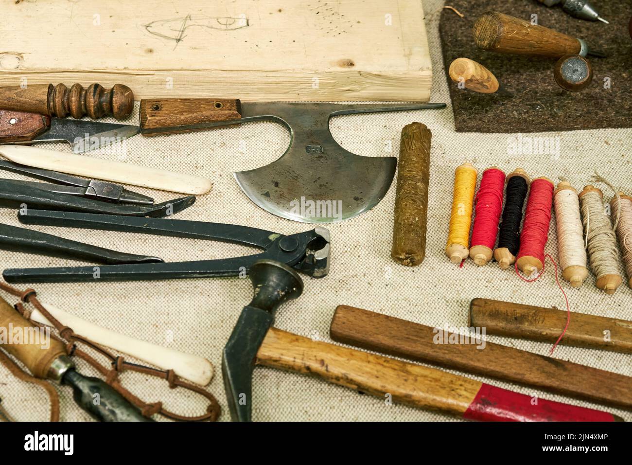 Making medieval vintage leather shoes, items for creating retro boots ...