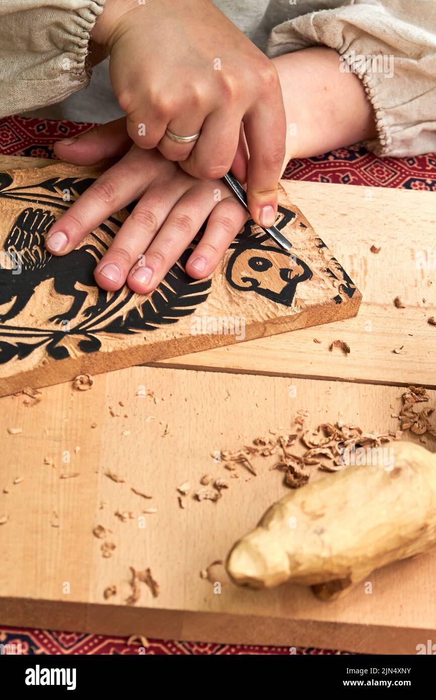 Wooden stamps for medieval ink printing on fabric and vintage clothing ...