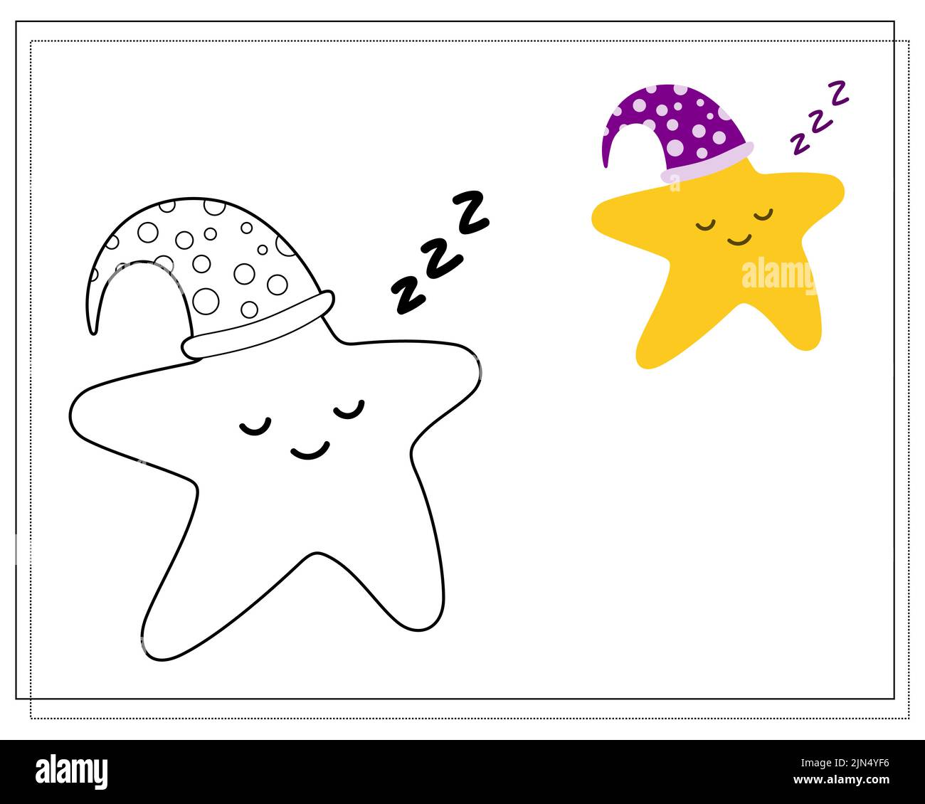 Coloring book for children. Draw a cute cartoon star sleeping in a ...