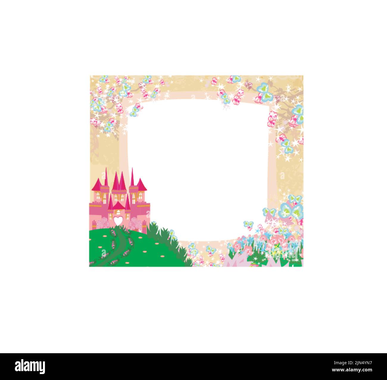 beautiful fairytale pink castle frame Stock Vector Image & Art - Alamy