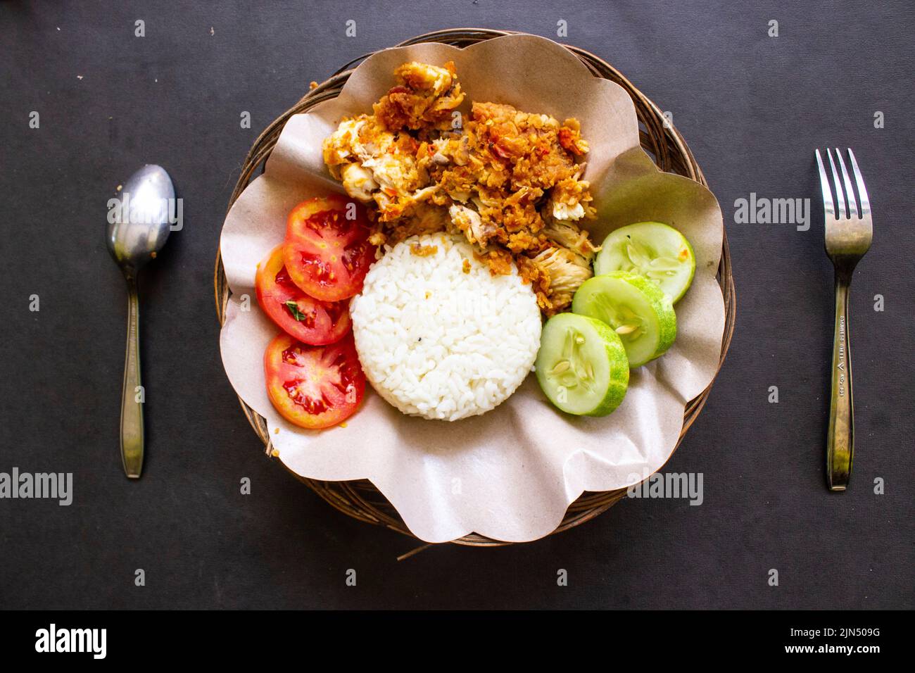 ayam geprek or chicken crush or chicken smashed is indonesian food made ...