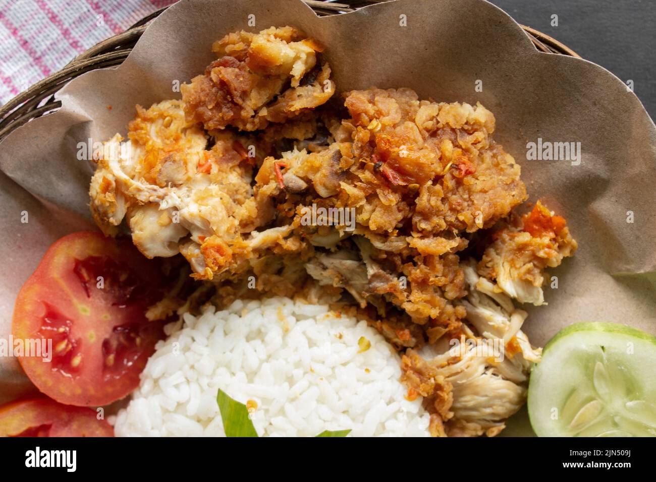 ayam geprek or chicken crush or chicken smashed is indonesian food made ...