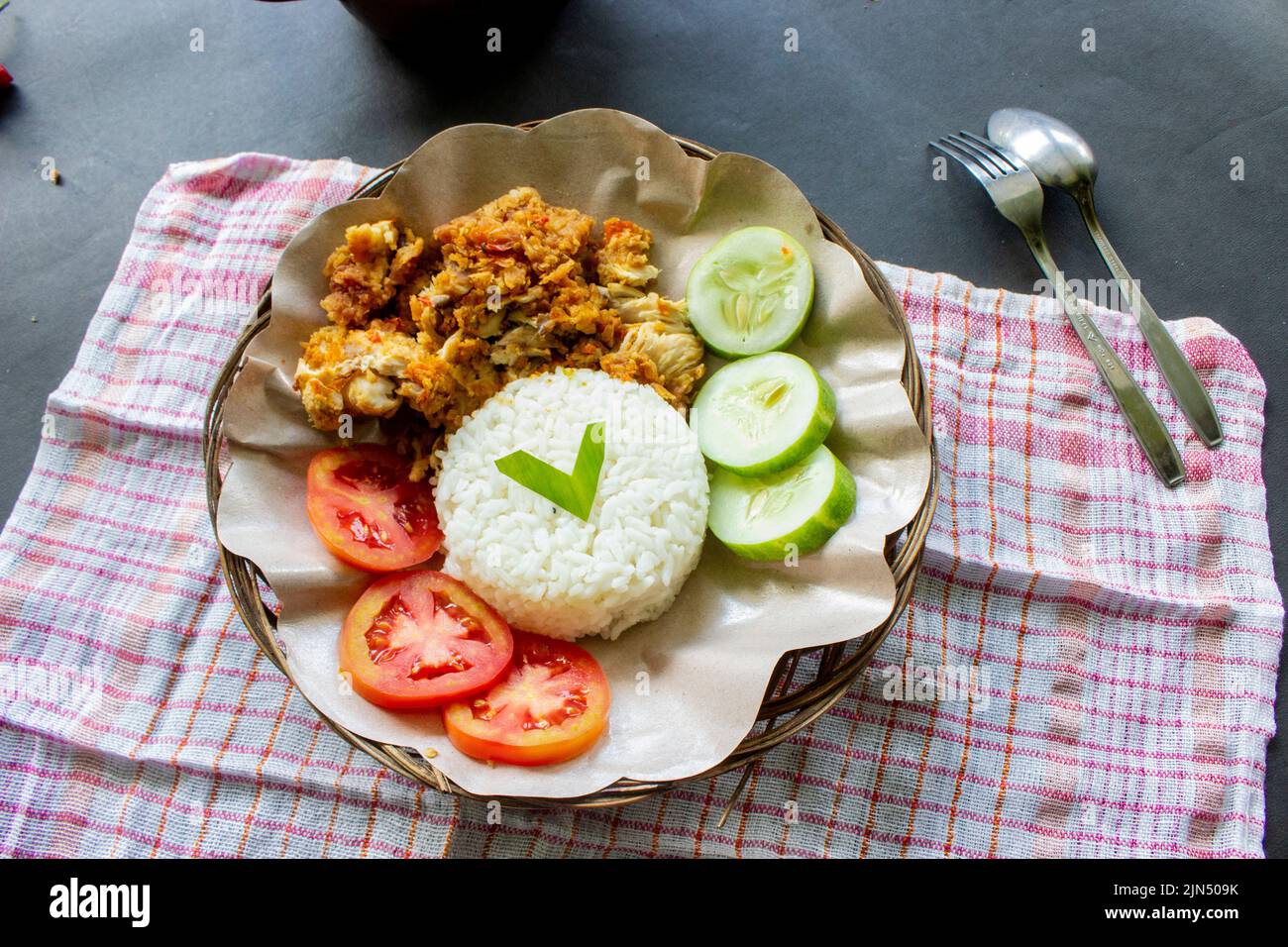 ayam geprek or chicken crush or chicken smashed is indonesian food made ...