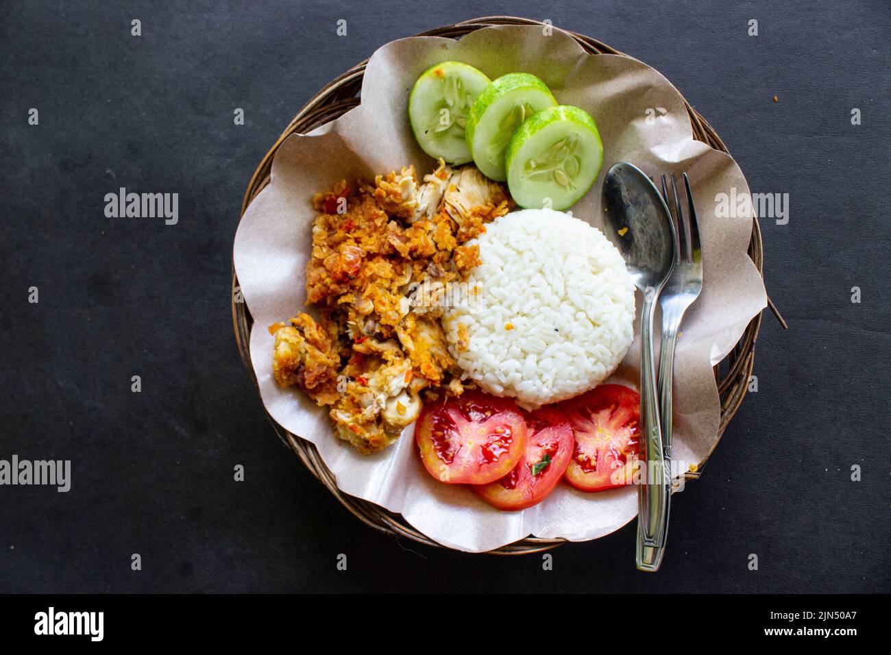ayam geprek or chicken crush or chicken smashed is indonesian food made ...