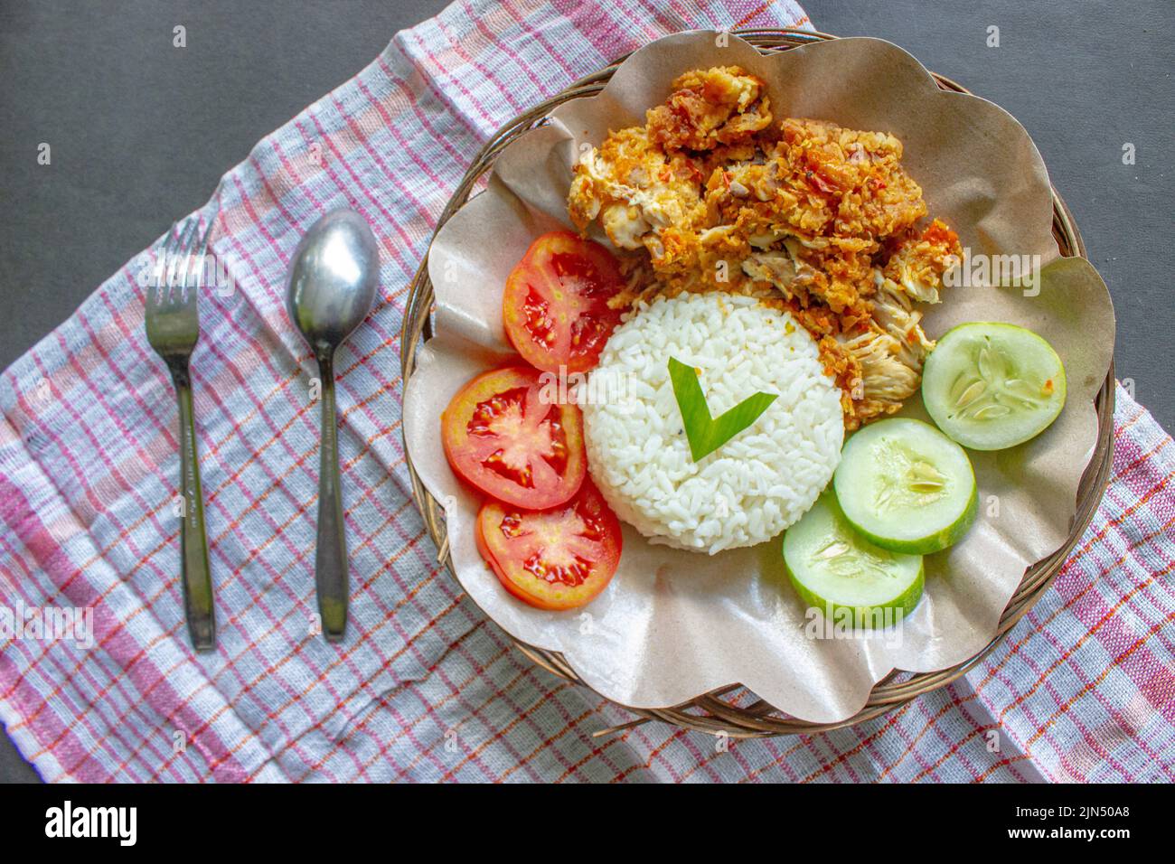 ayam geprek or chicken crush or chicken smashed is indonesian food made ...