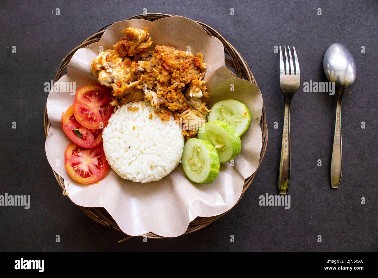 ayam geprek or chicken crush or chicken smashed is indonesian food made ...