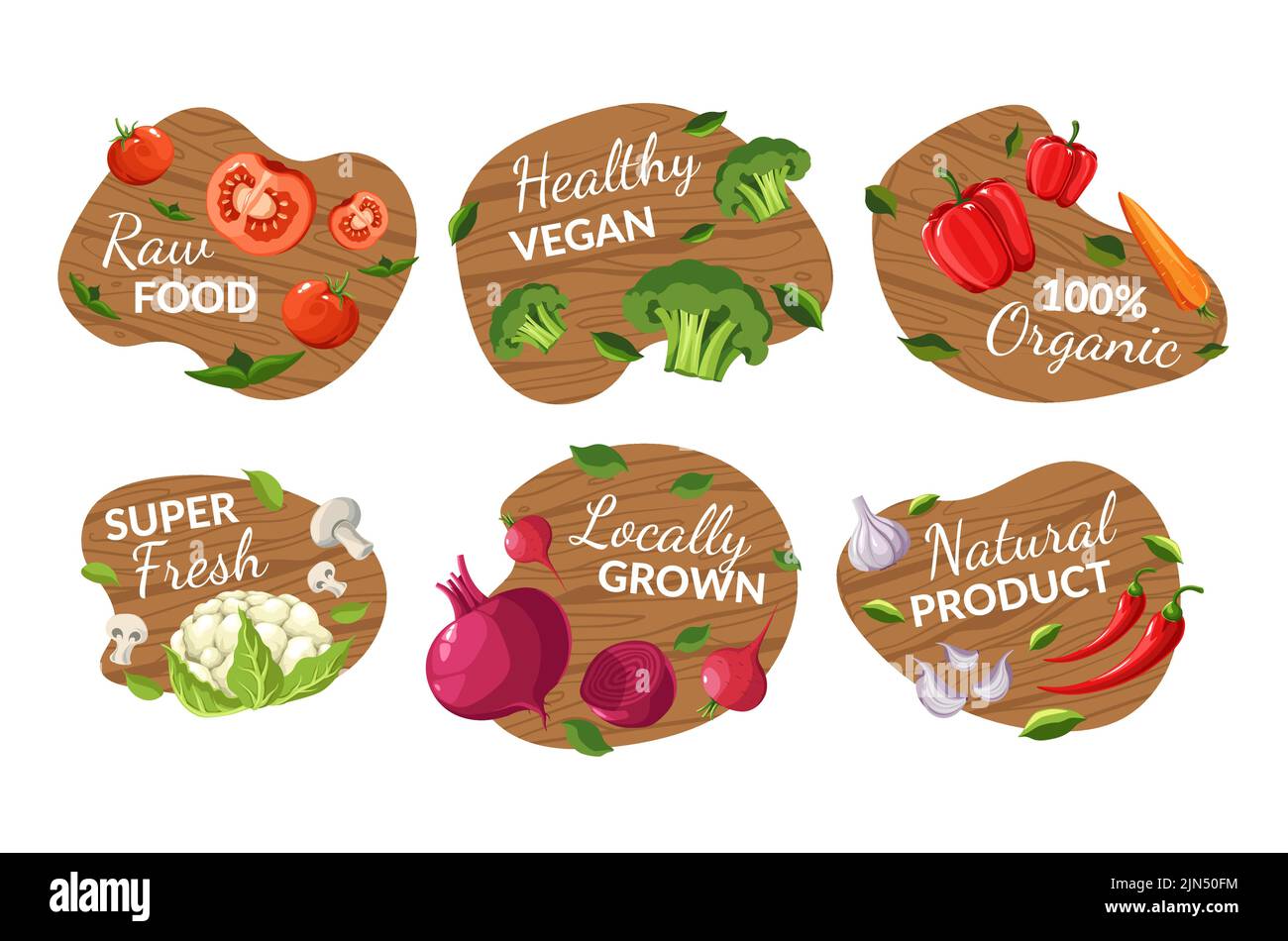 Sticker design set for healthy vegan, fresh food Stock Vector Image ...