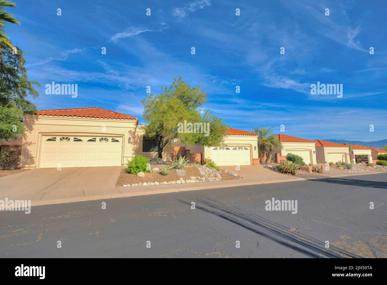 Attached garages in a subdivision at Tucson, Arizona. There is an ...