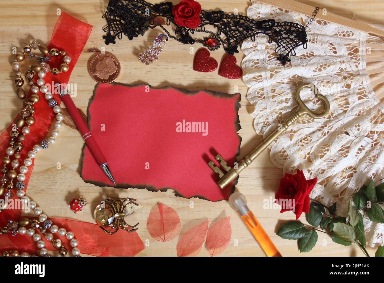 Vintage Jewelry and Lace With Antique Key on Wooden Background Space ...