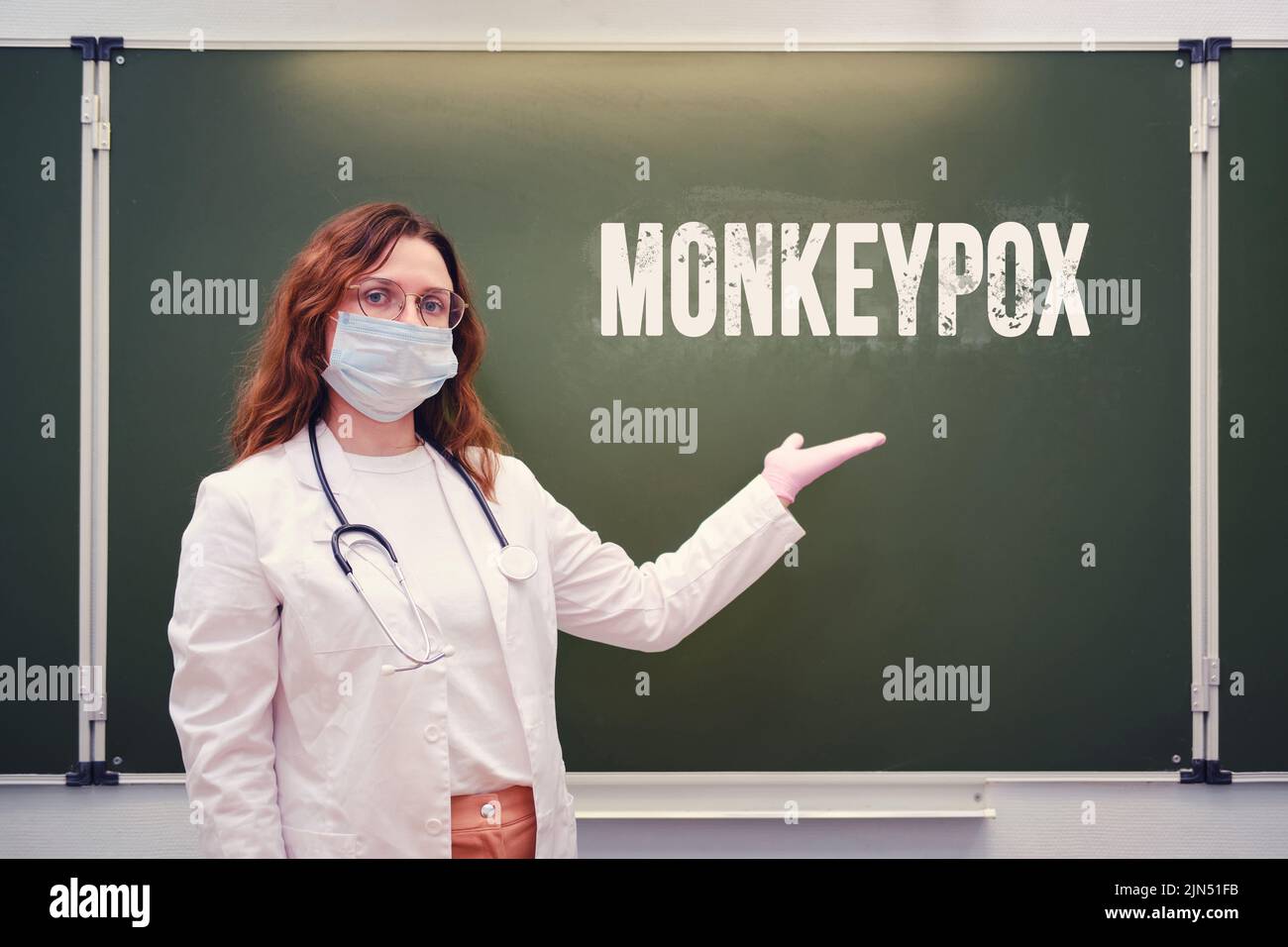 Doctor and inscription monkeypox virus, quarantine due to disease ...