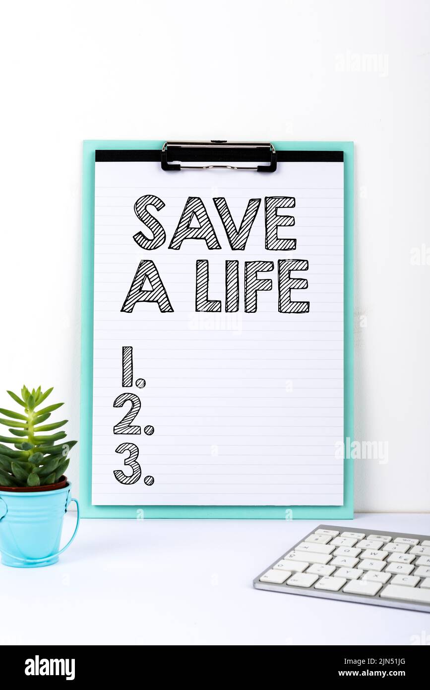 Text showing inspiration Save A Life. Word Written on Help assistance ...