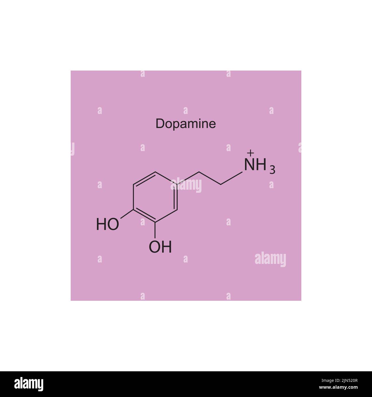 Dopamine neurotransmitter chemical structure on purple background Stock ...