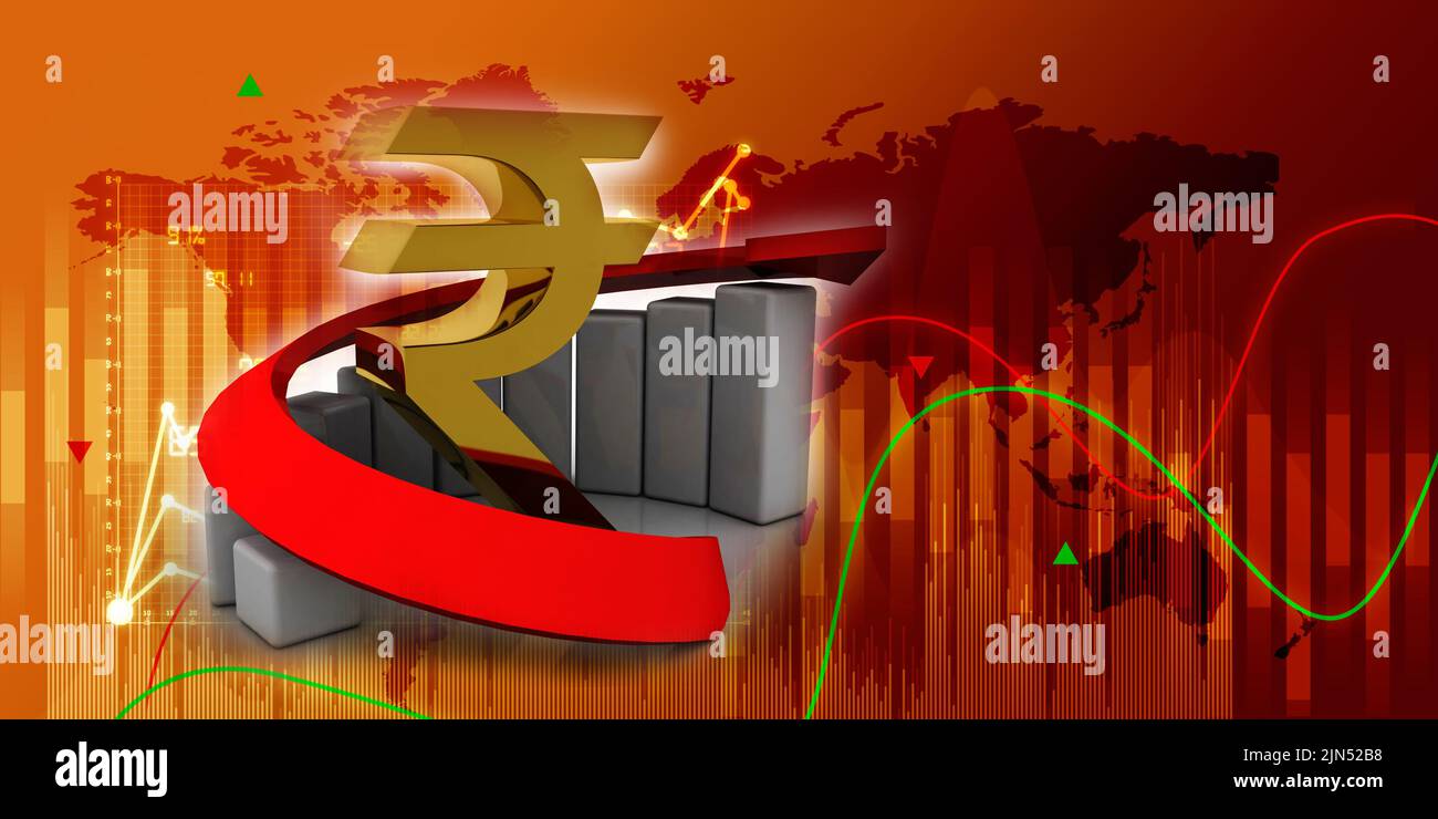 3d rendering Stock market online business concept. business Graph with indian rupee sign Stock ...