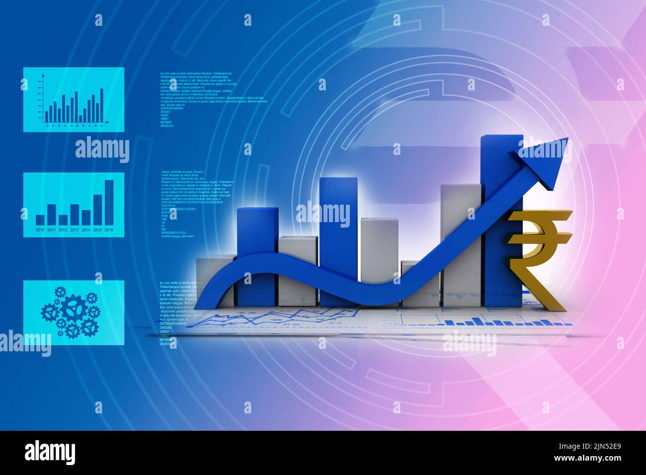 3d rendering Stock market online business concept. business Graph with indian rupee sign Stock ...