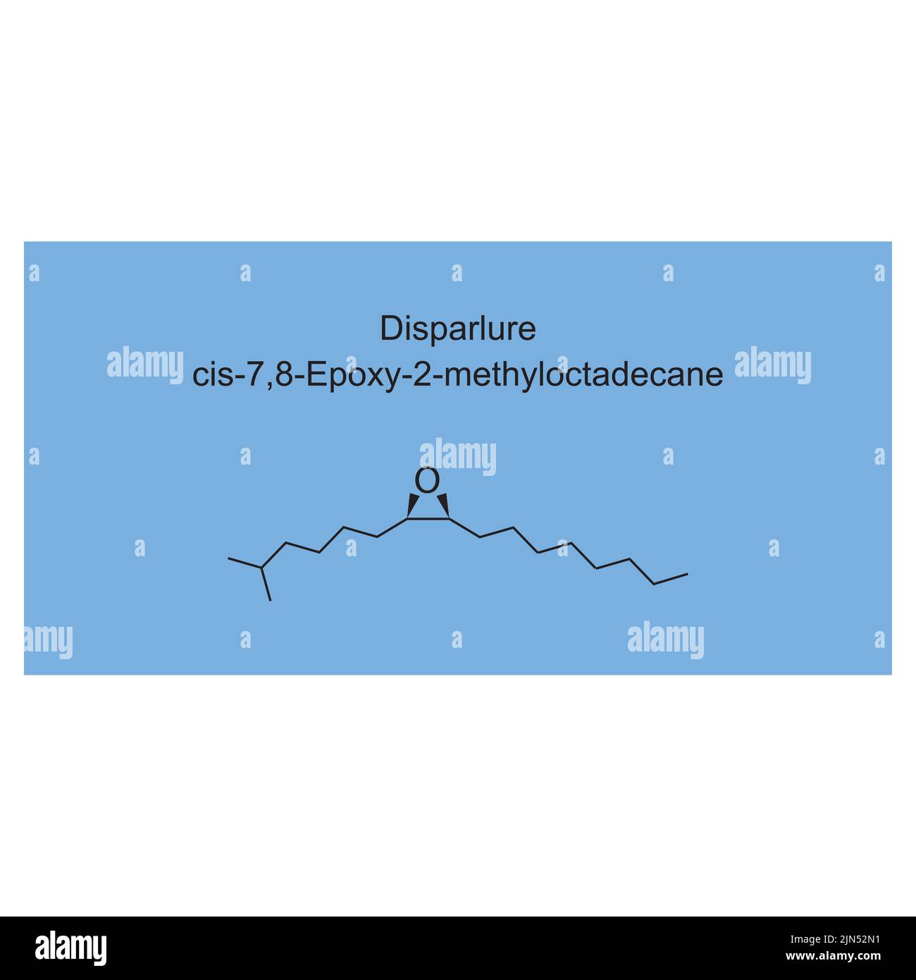 Chemical structure of Disparlure - moth pheromone - on blue background ...
