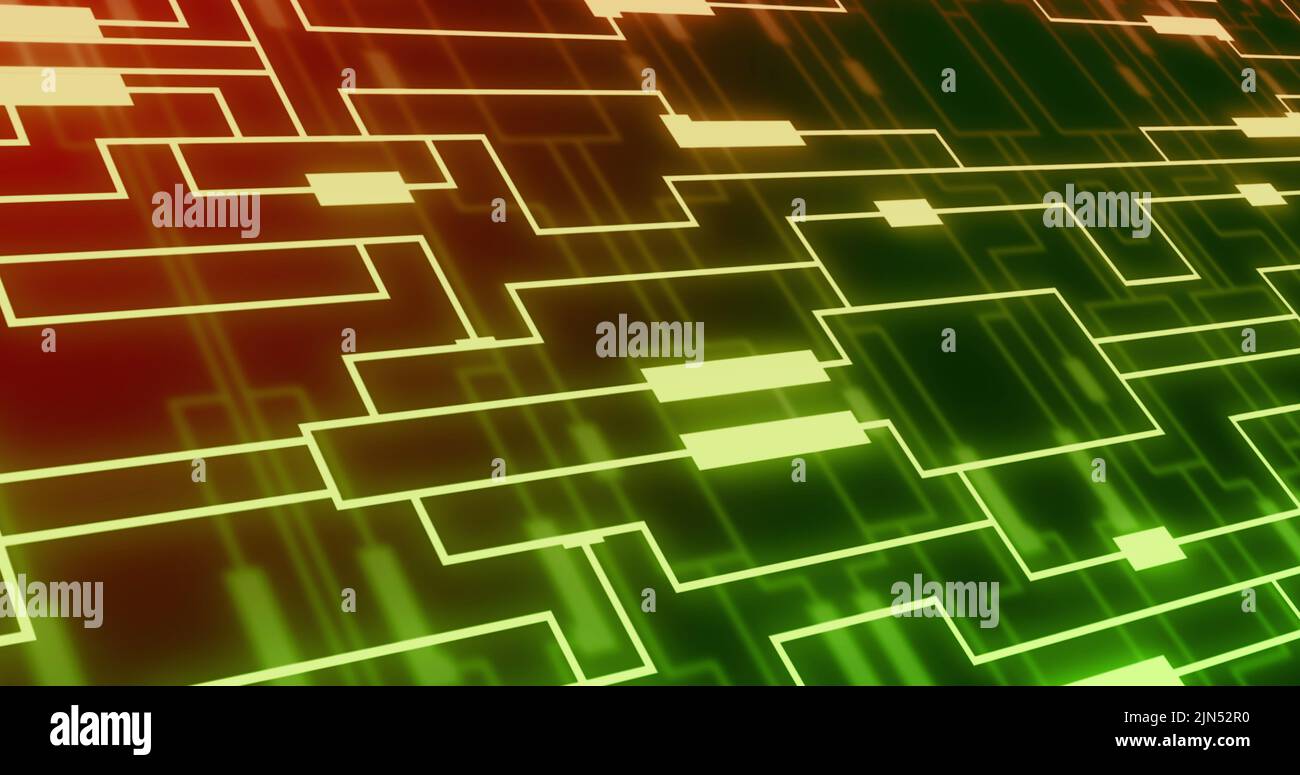Image of neon integrated circuit on red and green background Stock ...